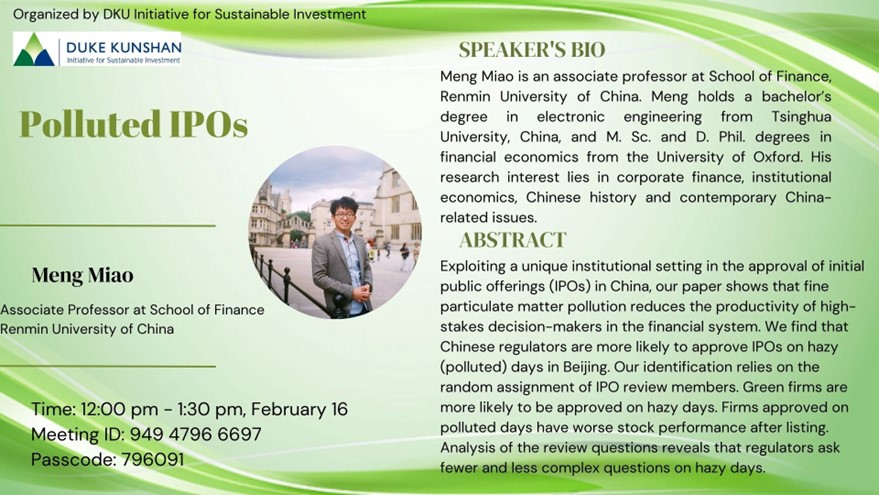 ISI Seminar Series丨Polluted IPOs - Master of Environmental Policy ...