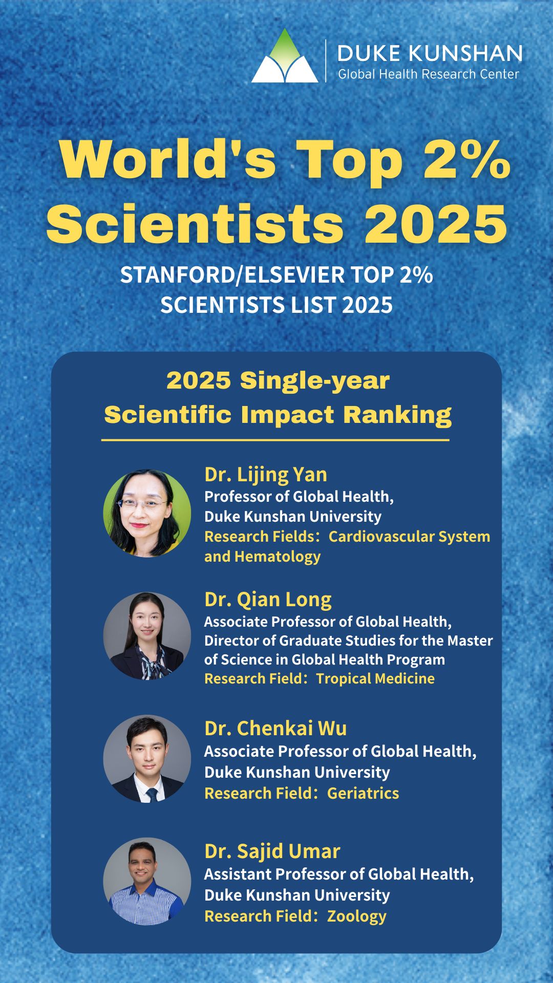 Four Global Health Professors Recognized Among “World’s Top 2% Scientists 2025” - Global Health ...