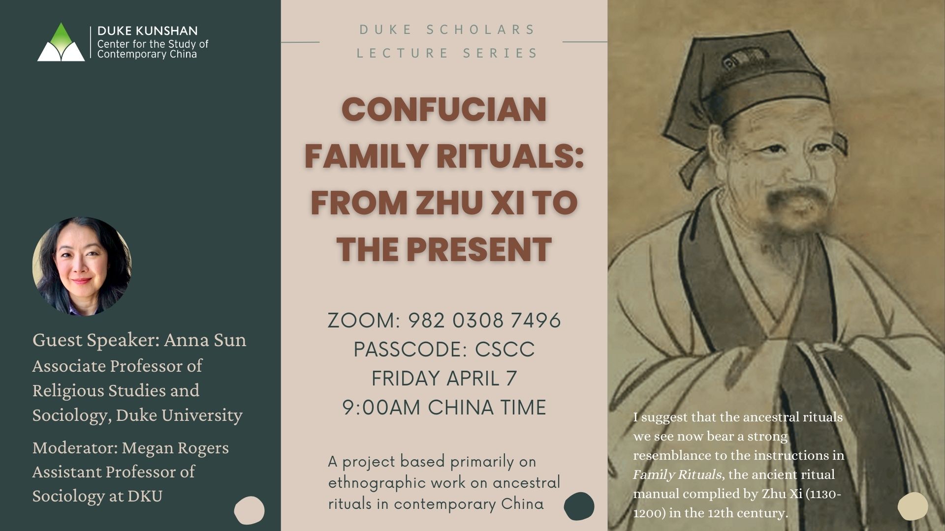 Duke Scholars Lecture Series | Confucian Family Rituals: From Zhu Xi to ...
