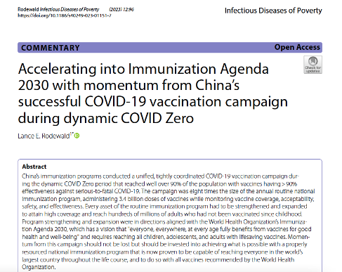 Accelerating into Immunization Agenda 2030 with momentum from China’s successful COVID-19 ...